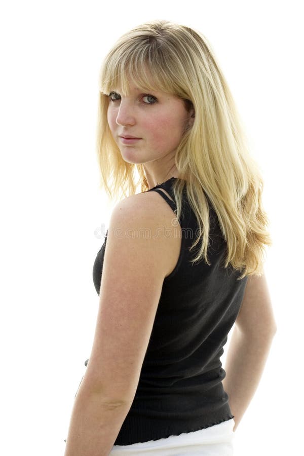 Young Woman Looking Over Shoulder Stock Photo - Image of attractive ...