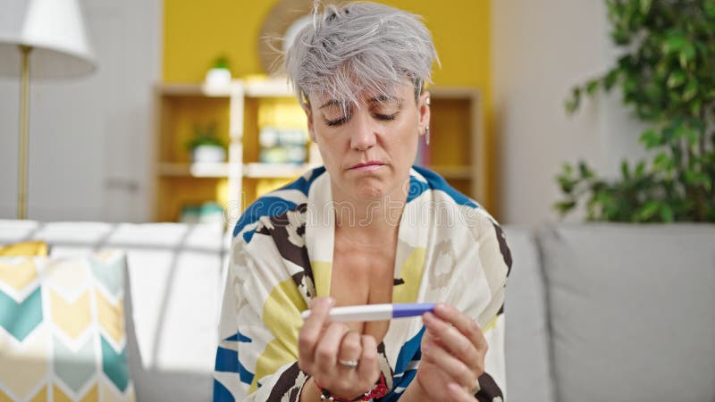 Young Woman Looking Pregnancy Test at Home Stock Image - Image of short ...