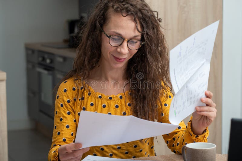 Young Woman Looking at Received Mail at Home Stock Photo - Image of ...