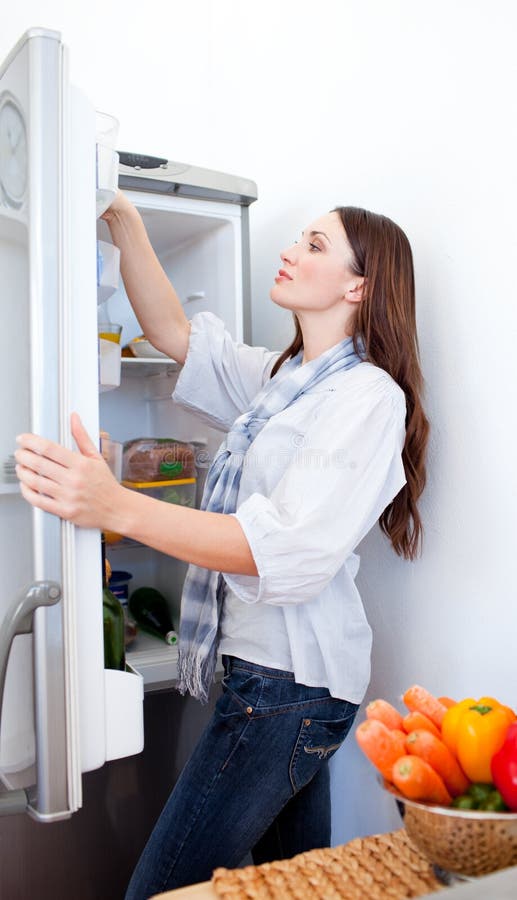 Young Woman Looking for Something in the Fridge Stock Image - Image of ...