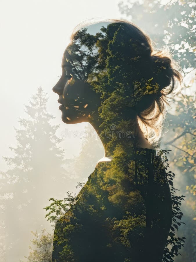 Young Woman Looking through the Tree Branches in Sunlight. Stock ...