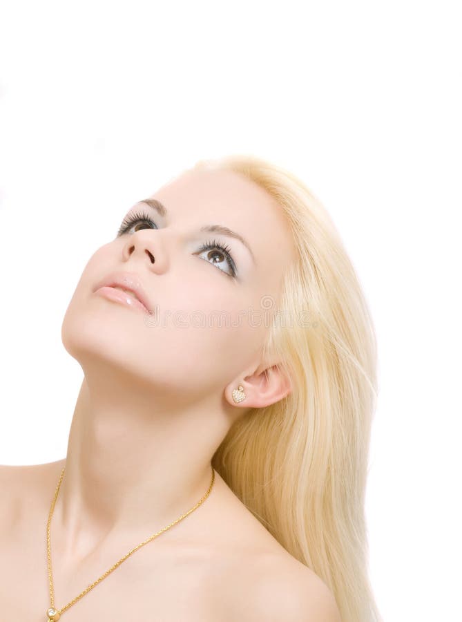 Young woman looking up stock photo. Image of head, long - 13810818