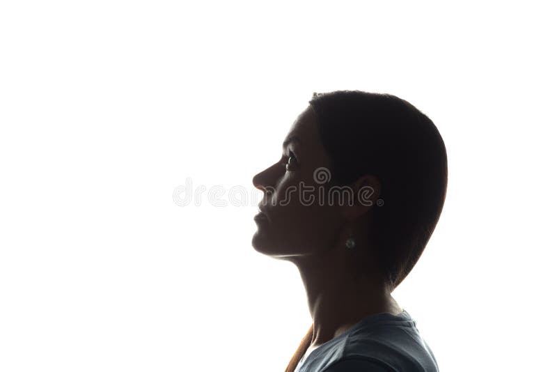 Young Woman Looking Up - Horizontal Silhouette Stock Image - Image of ...
