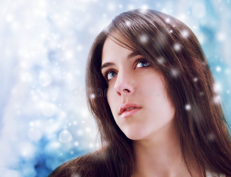 Young Woman Looking Upward stock image. Image of long - 28127663