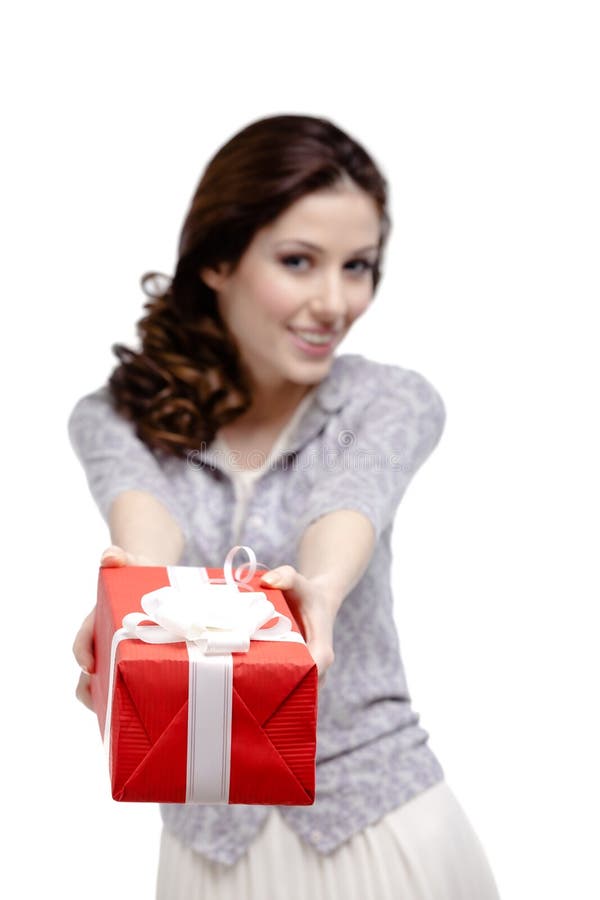 Young woman makes a gift stock photo. Image of cheerful - 28882734