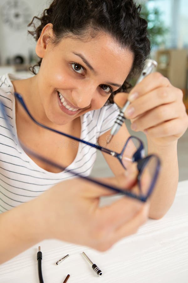 Young Woman Making Apprenticeship in Workshop at Optician Stock Image ...