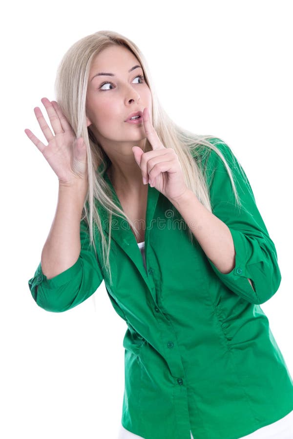 Young Woman Making Silent Sign Isolated on White. Stock Image - Image ...