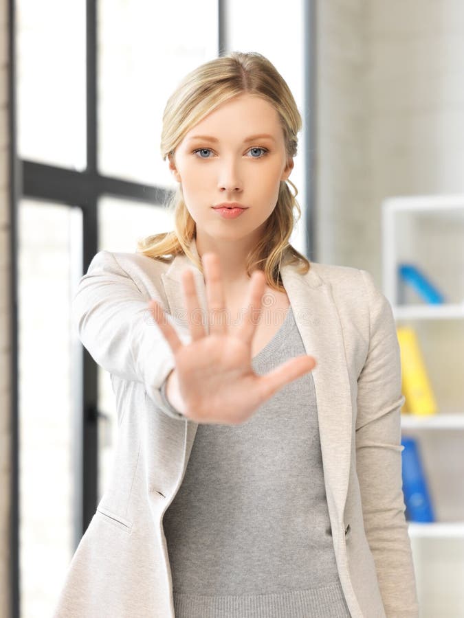 Young Woman Making Stop Gesture Stock Photo - Image of dramatic, girl ...