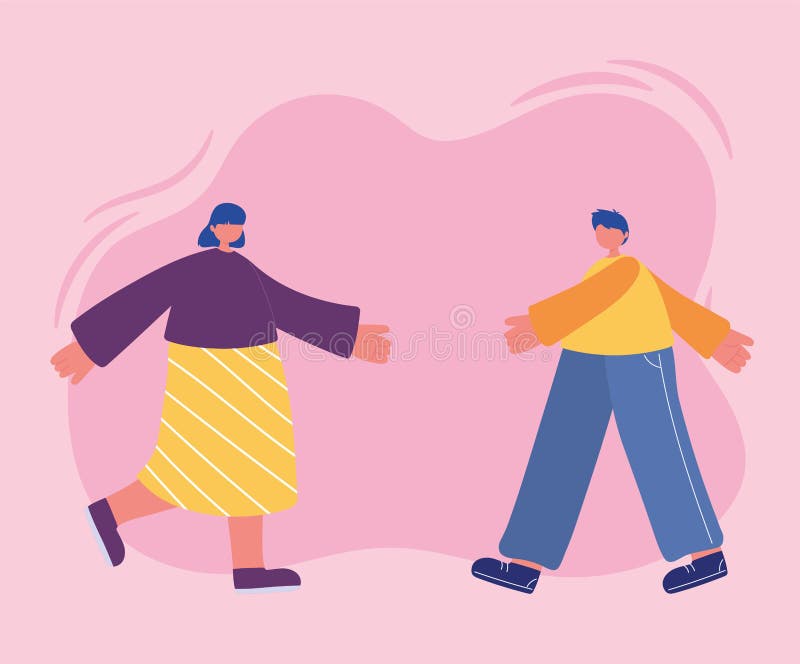 Young Woman and Man Characters Walking Side View Stock Vector ...