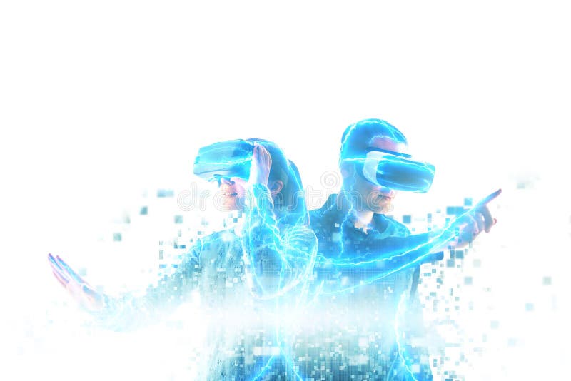 A Young Woman and a Young Man in Virtual Reality Glasses are Fragmented ...