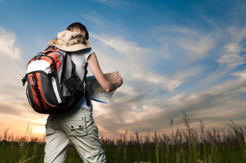 Young Woman with Map and Backpack Stock Image - Image of journey ...