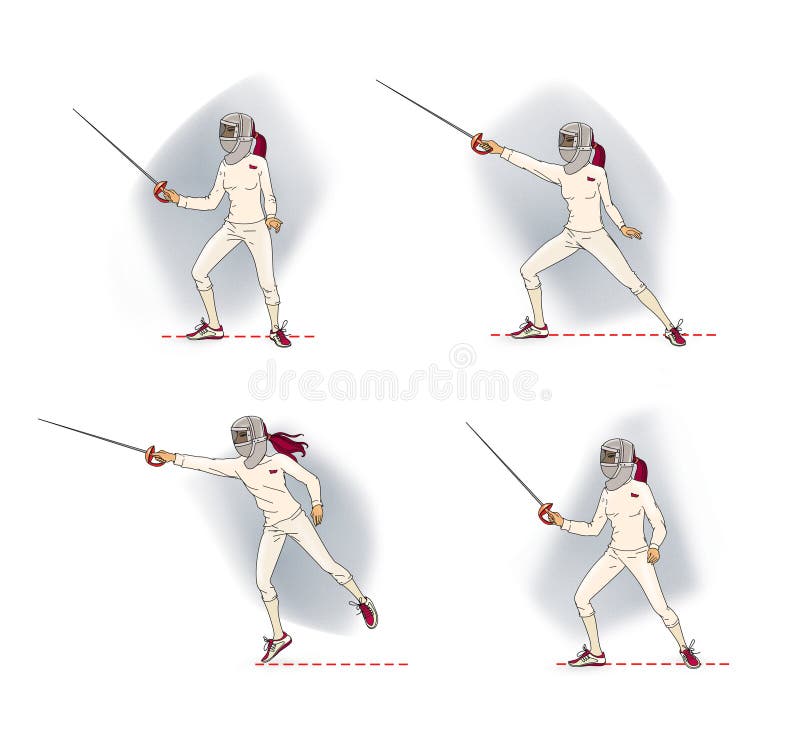 A Young Woman in a Mask for a Rapier Performs the Basic Elements of a ...