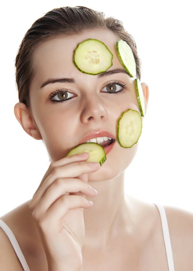 Happy Woman with Fruit Facial Mask Stock Photo - Image of wellness ...