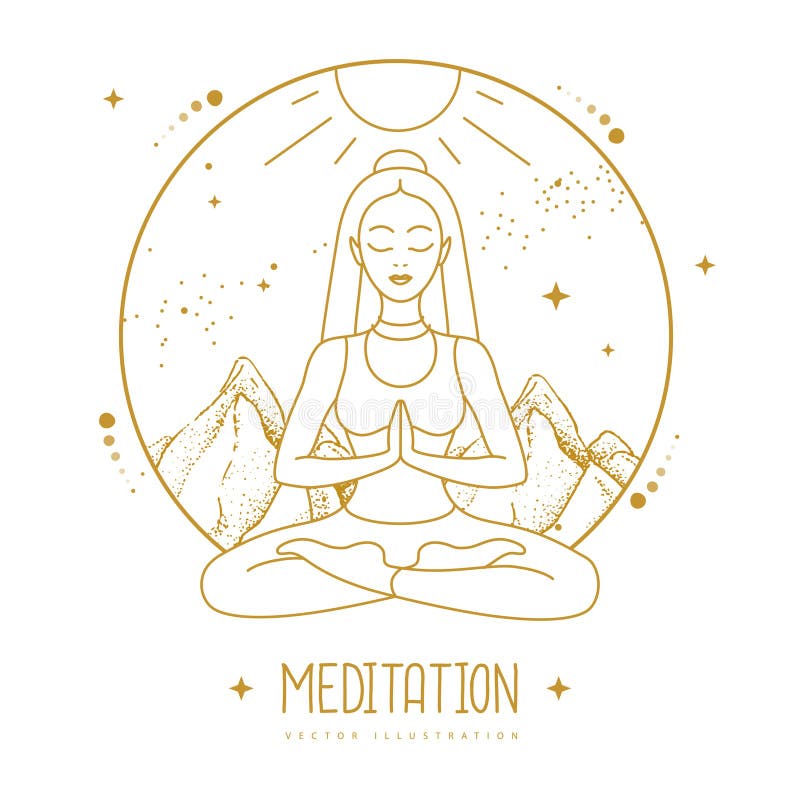 Young Woman Meditation in Lotus Position in the Mountains with Starry ... Young Woman Meditation in Lotus Position in the Mountains with Starry ...