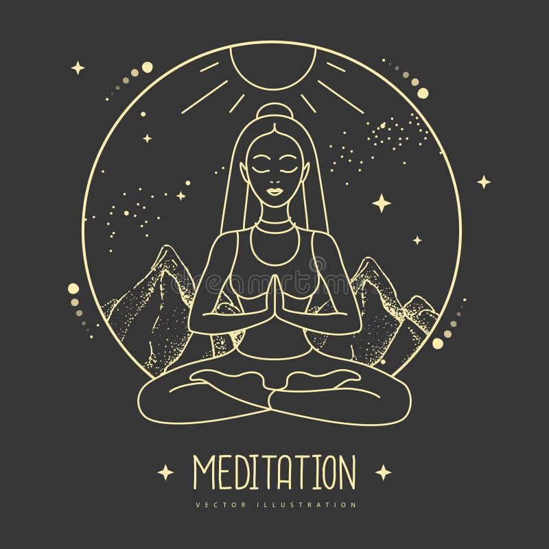 Young Woman Meditation in Lotus Position in the Mountains with Starry ... Young Woman Meditation in Lotus Position in the Mountains with Starry ...