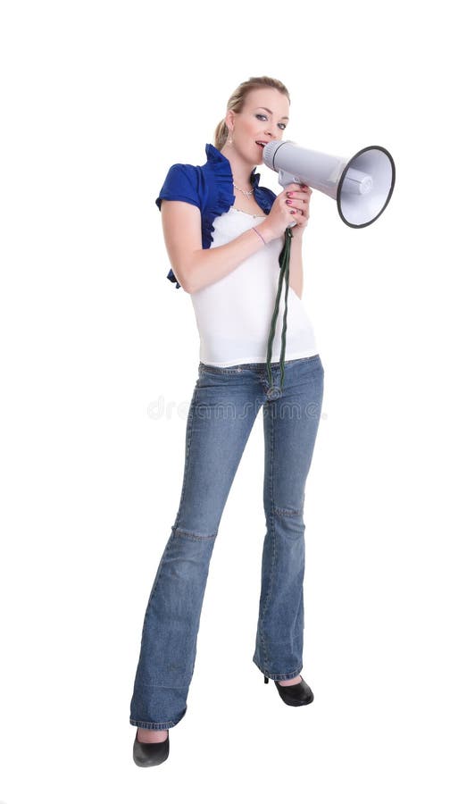 Young woman with megaphone stock image. Image of loudspeaker - 16088581