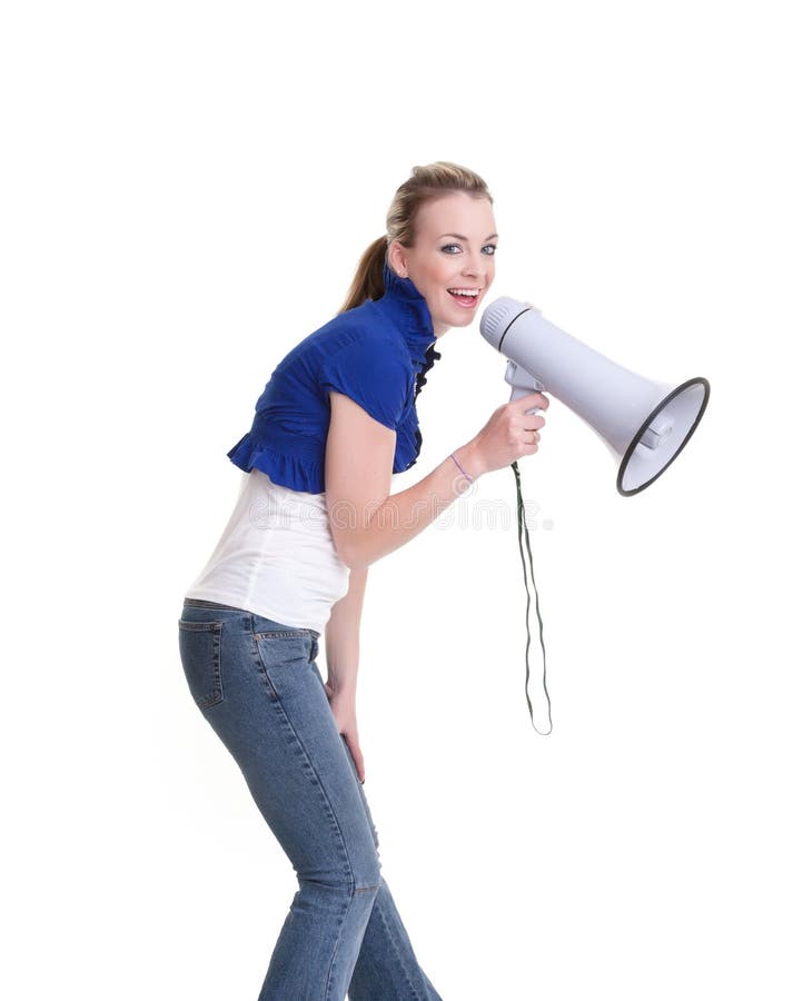 Talking into megaphone stock image. Image of white, talk - 13136817