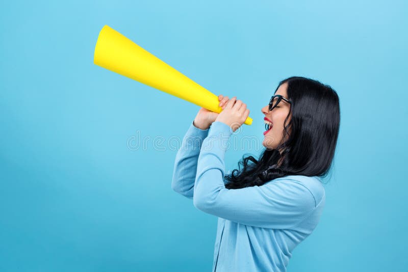 Woman with megaphone stock image. Image of phone, announcement - 27309061