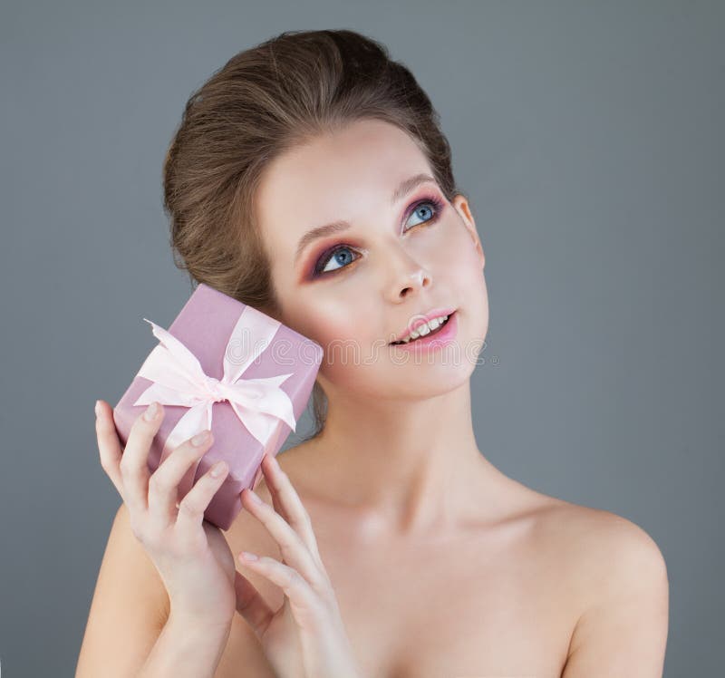 Young Woman Model with Gift Box Stock Image - Image of model ...