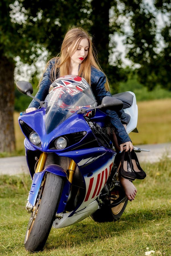 Young Woman with a Motorcycle Speed Stock Image - Image of glamour ...