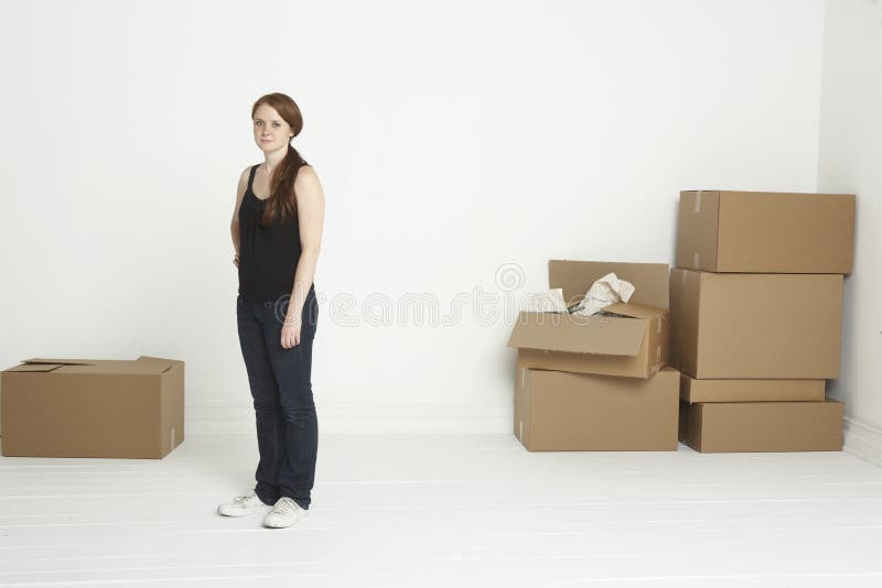 Young Woman with Moving Boxes Stock Image - Image of pack, package: 6001909