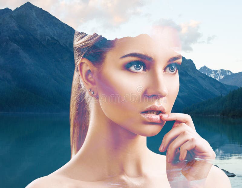 Young Woman and Nature Landscape Stock Image - Image of exposure ...