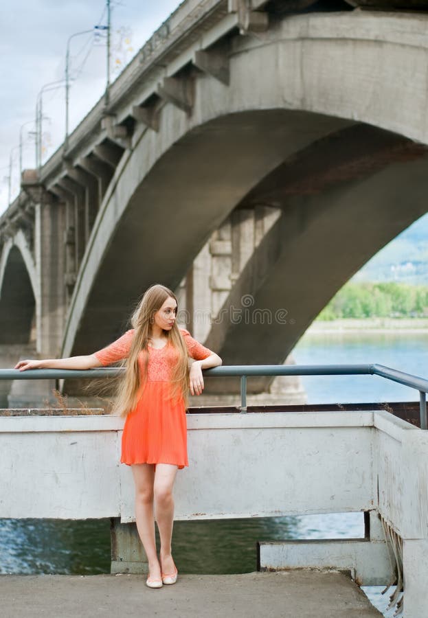 Young Woman Near the Bridge Stock Image - Image of bridge, casual: 25130717