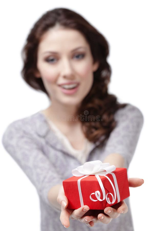 Young Woman Offers a Present Stock Photo - Image of feast, celebrate ...