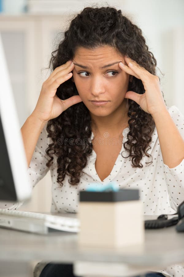 Young Woman in Office Tired and Feels Stressed Out Stock Photo - Image ...