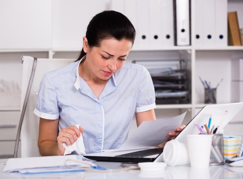 Young Woman Office Worker Have Lot of Work Stock Image - Image of work ...