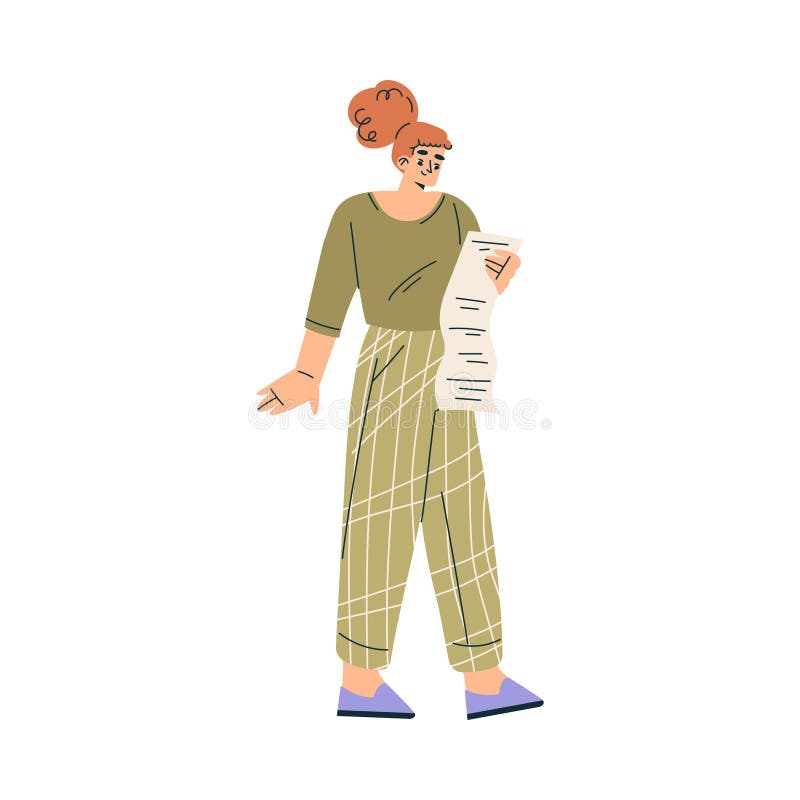 Young Woman Office Worker Standing with Document Vector Illustration ...