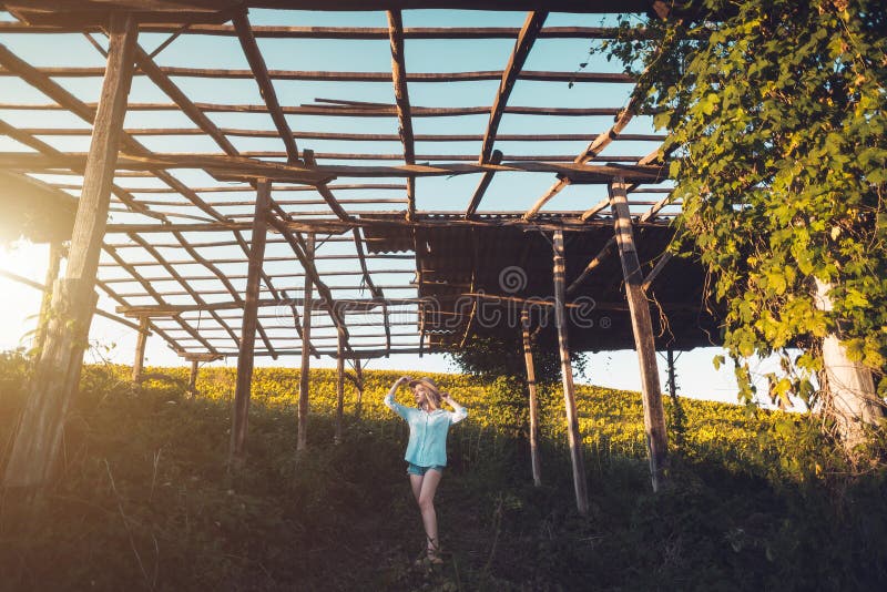 Young Woman in Old Rustic Barn Stock Image - Image of nature, cowboy ...