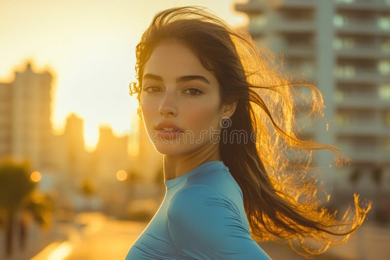 Young Woman Outdoors, Golden Hour Light Stock Illustration ...