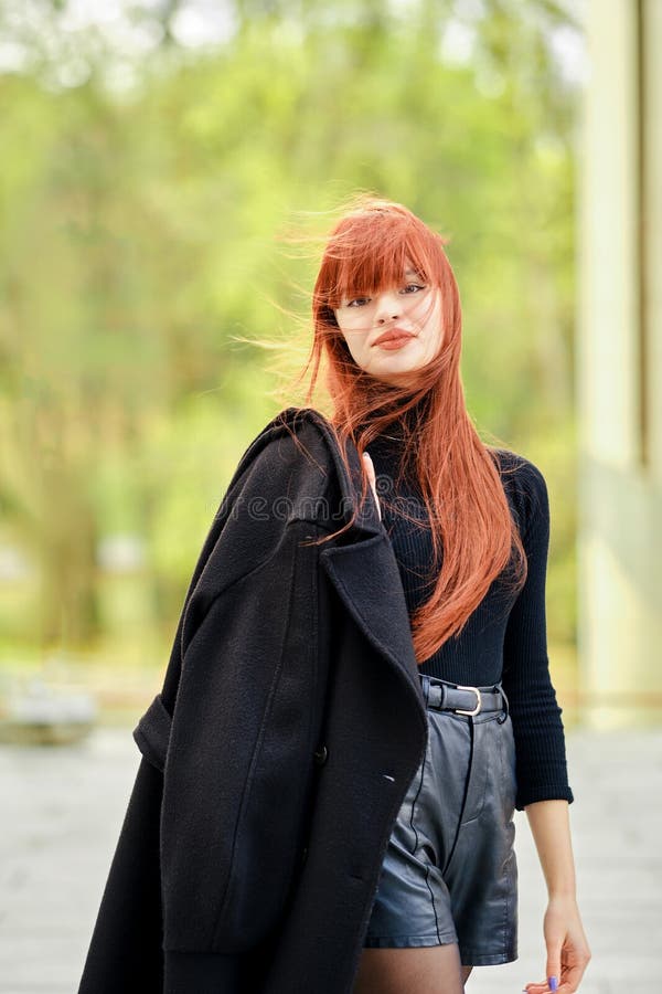 Young Woman Outdoors in a Windy Day Stock Image - Image of urban ...