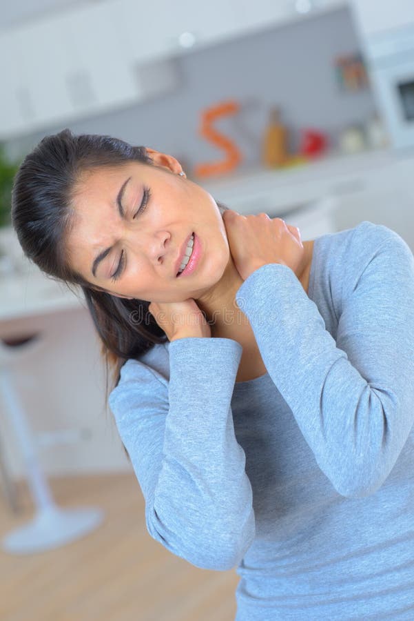 Young Woman with Pain in Neck in Office Stock Image - Image of chair ...