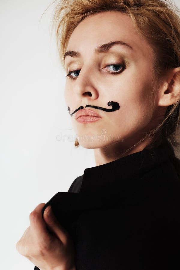 Woman with Painted Mustache in Hat Stock Image - Image of actress ...