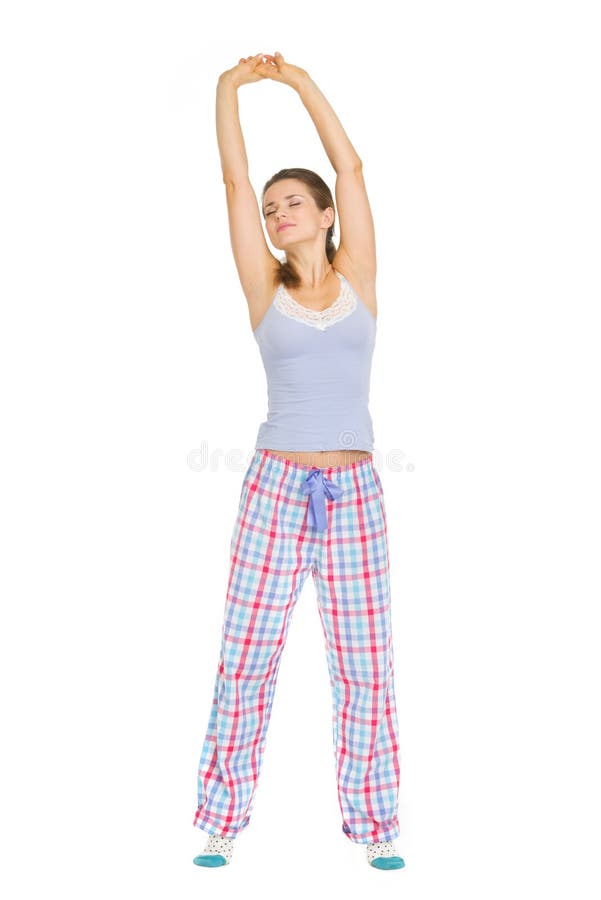 Young Woman In Pajamas Stretching After Sleep Stock Image Image Of