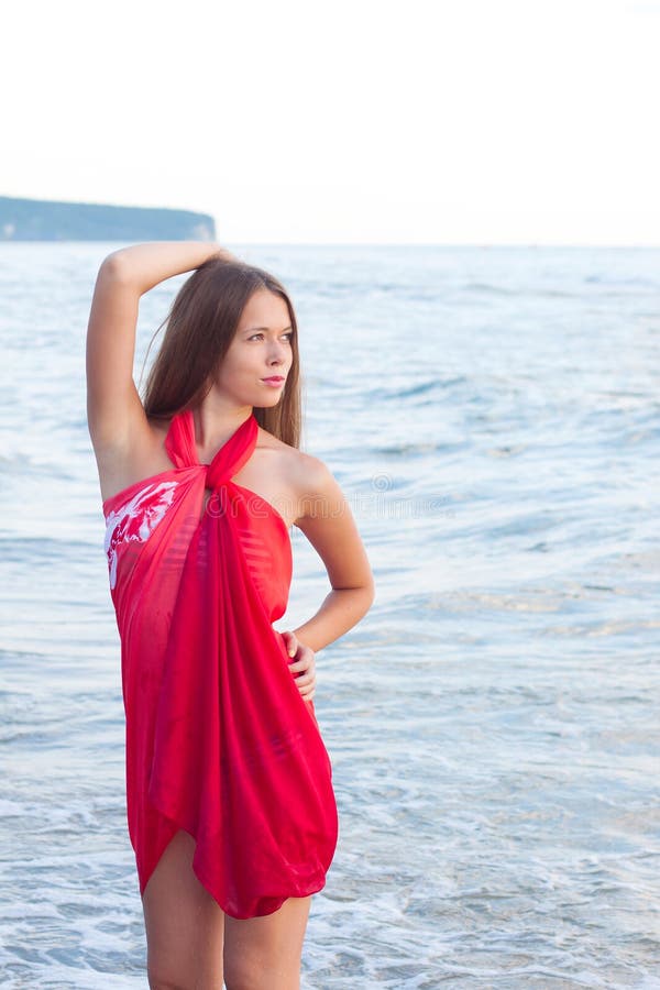 Young woman in a pareo stock photo. Image of happy, holiday - 39388242