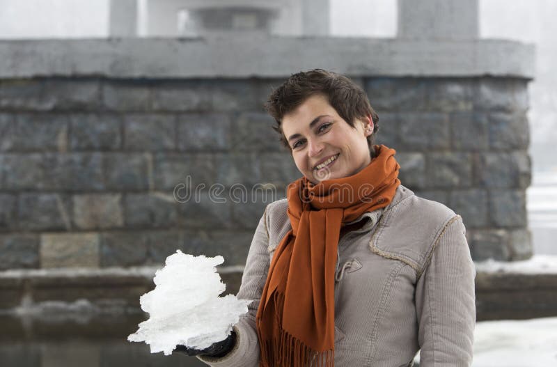 Young Woman with Peace of Ice Stock Photo - Image of january, frost ...