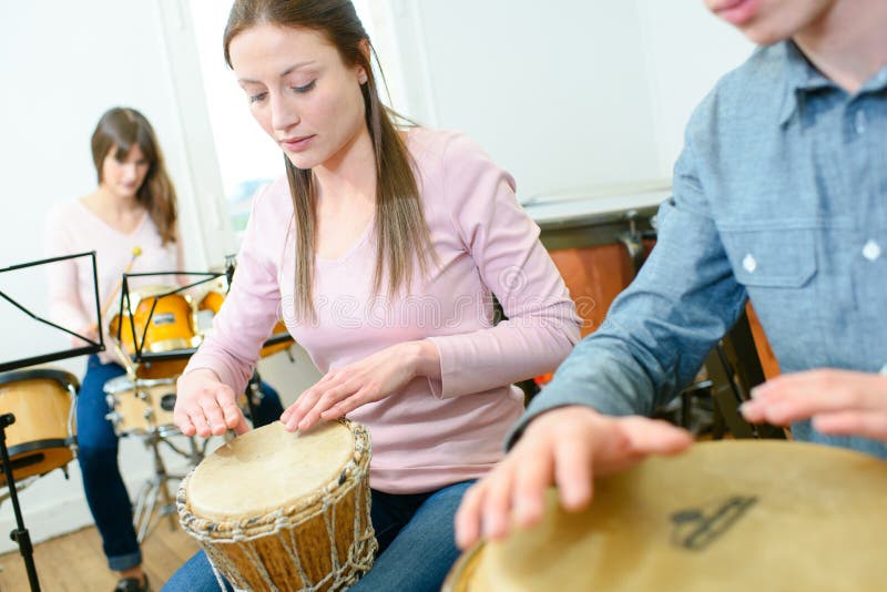 Young Woman in Percussion Class Stock Image - Image of lesson, compose ...