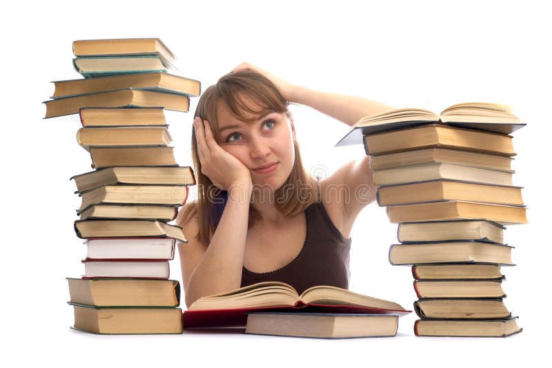 Student with Heavy Study Load of Books Stock Photo - Image of ...