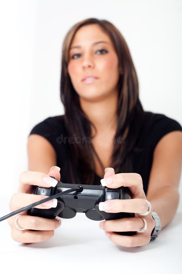 Two Girls Playing Video Games Stock Photo - Image of games, teenager ...