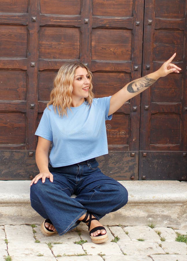 Young Woman Point with Hand Stock Image - Image of emotion, point ...