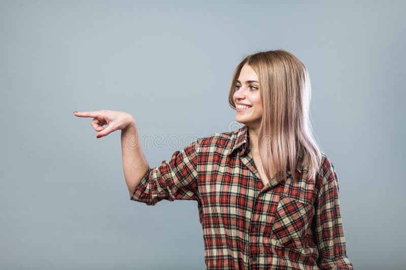 Young woman pointing stock image. Image of face, hand - 99380877