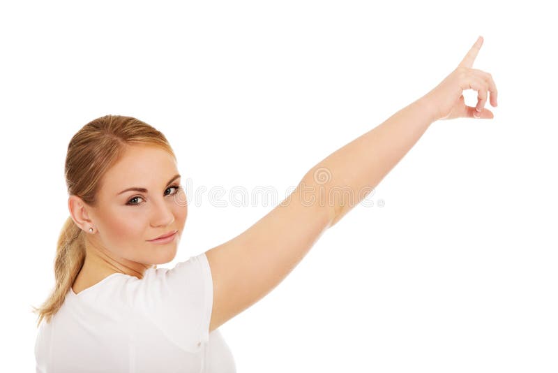 Young Woman Pointing on Copy Space or Something Stock Image - Image of ...
