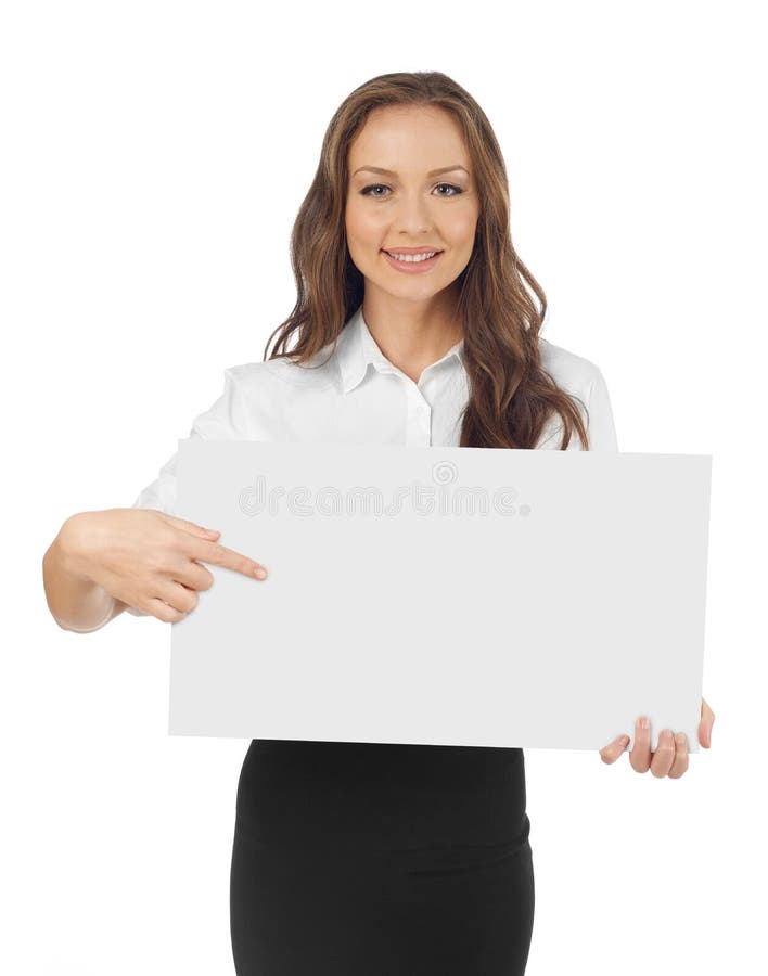 Young Woman Pointing To a Banner Stock Image - Image of business ...