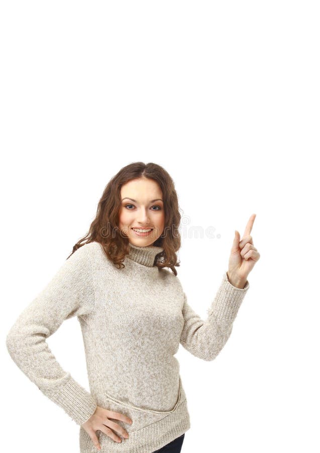 Young Woman Pointing Towards Open Space Stock Image - Image of fresh ...
