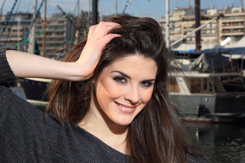 Young woman at the port stock photo. Image of boat, blond - 22937736