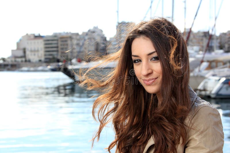 Young woman at the port stock image. Image of sailing - 23014071
