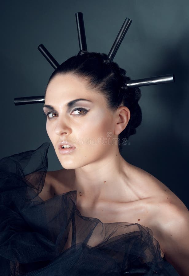 Young Woman Portrait with Black Spikes Stock Photo - Image of portrait ...